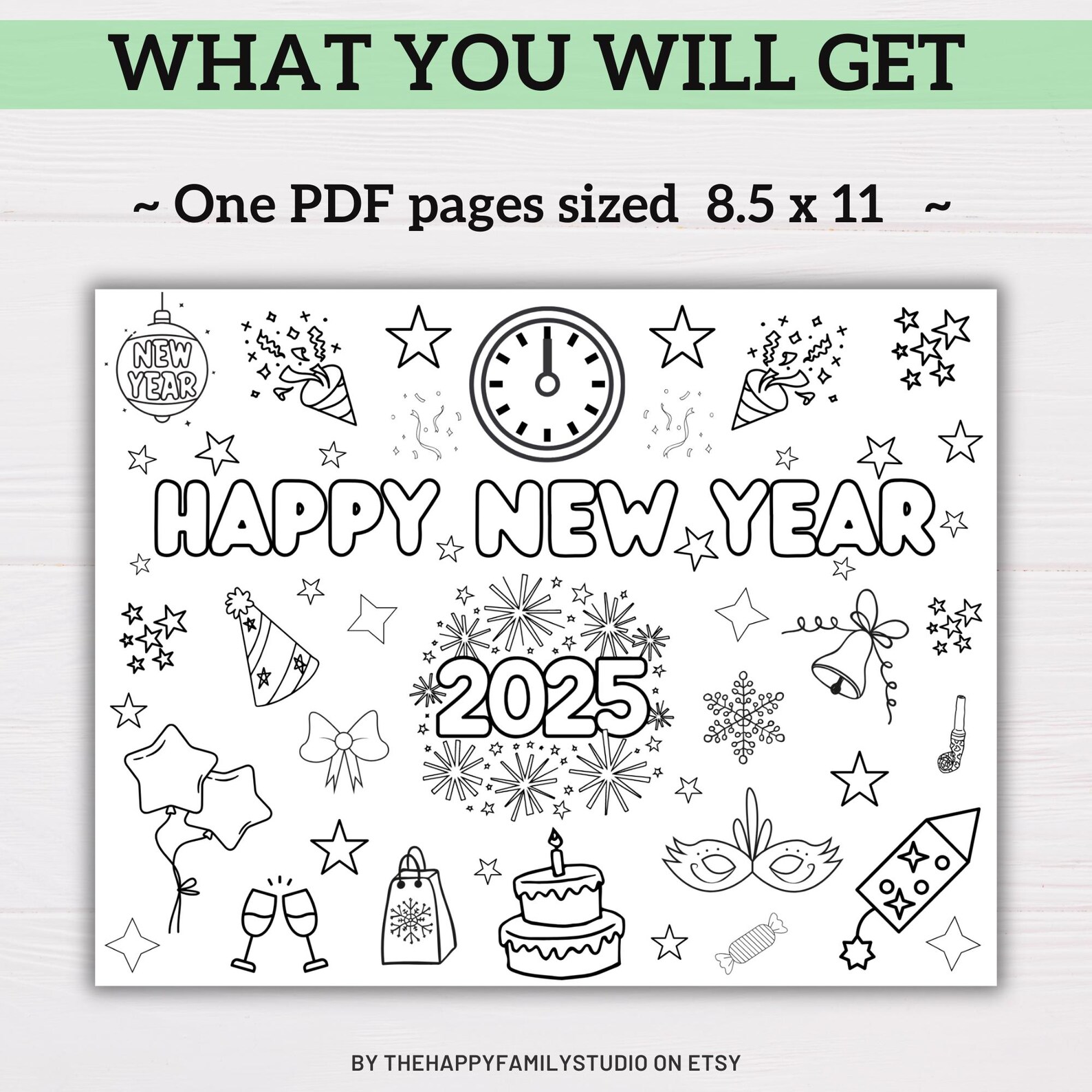 2025 New Years Coloring Page, New Years Eve Activity for Kids, New Year ...