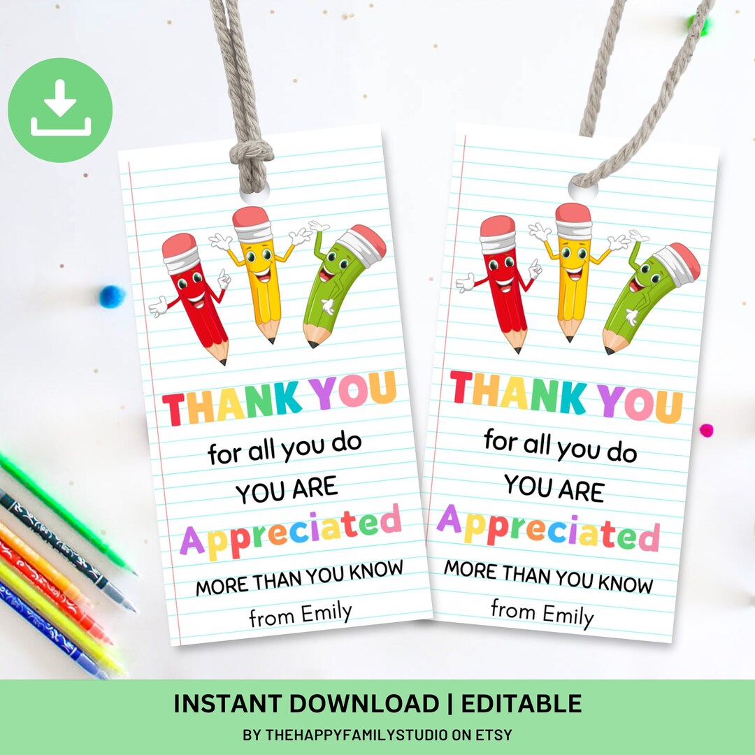 Teacher Appreciation Week Gift Tags, Teacher Thank You Gift Tag, End of ...