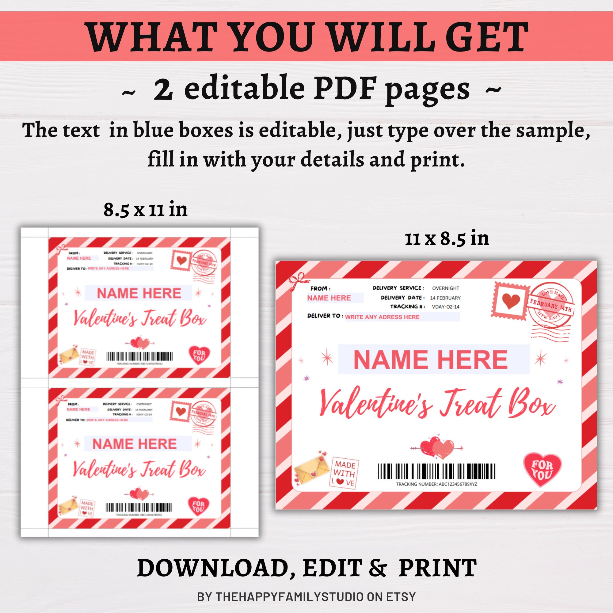 Editable Valentines Day Gift Box Label, Personalized Valentine Treat ...