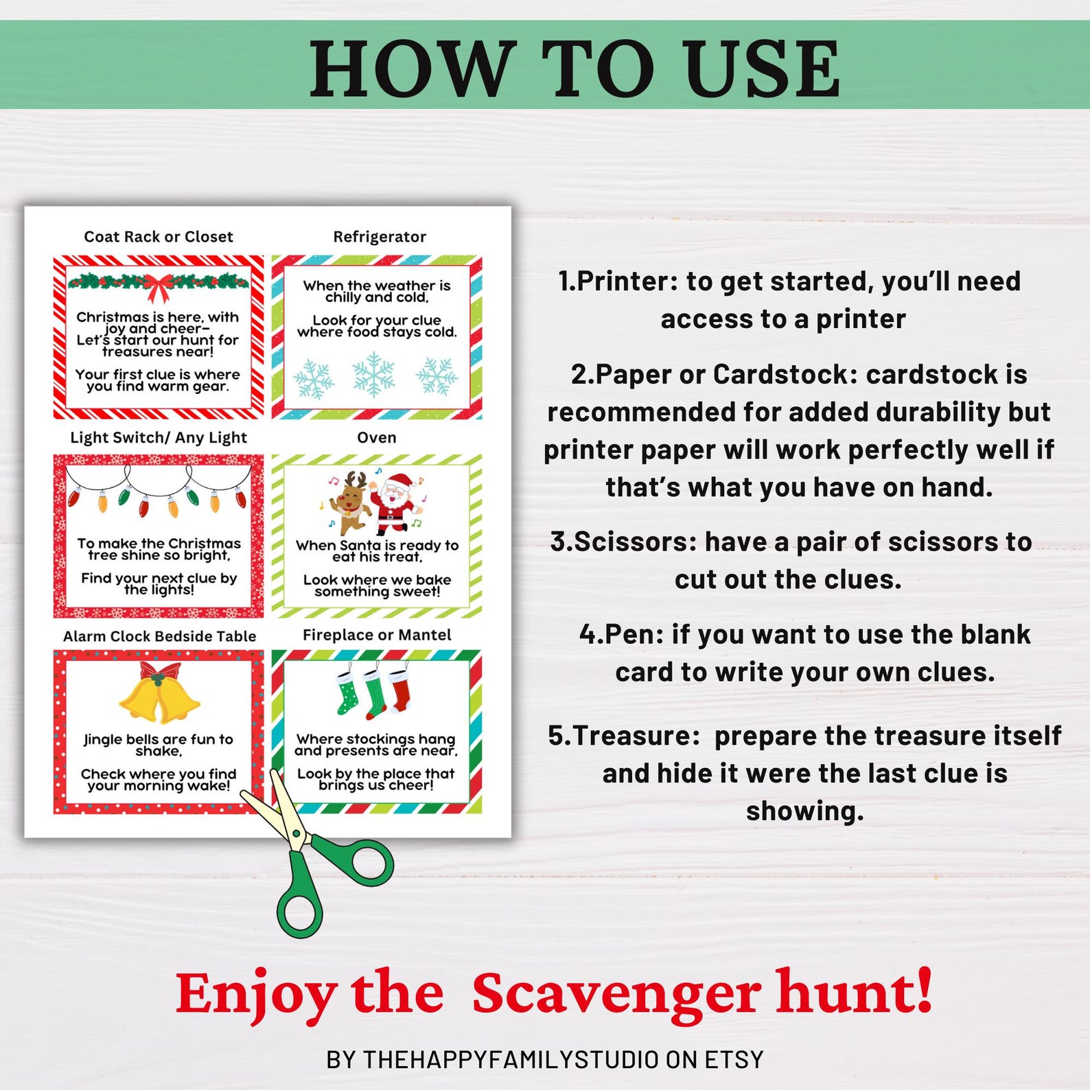 Indoor Christmas Treasure Hunt, Christmas Scavenger Hunt Cards for Kids ...