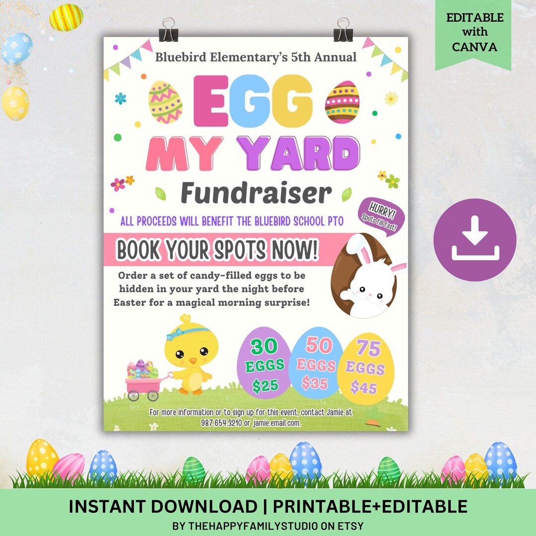 Easter Egg My Yard Fundraiser Flyer, School Fundraiser Event, PTO PTA ...