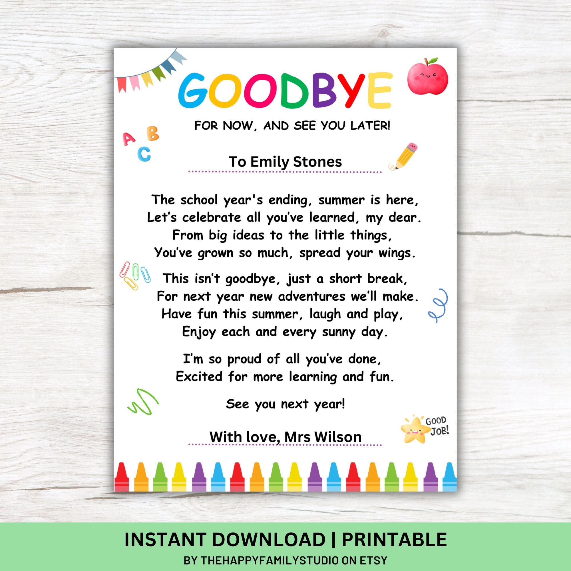 End of School Year Poem Gift From Teacher to Student, End of Year Gift ...