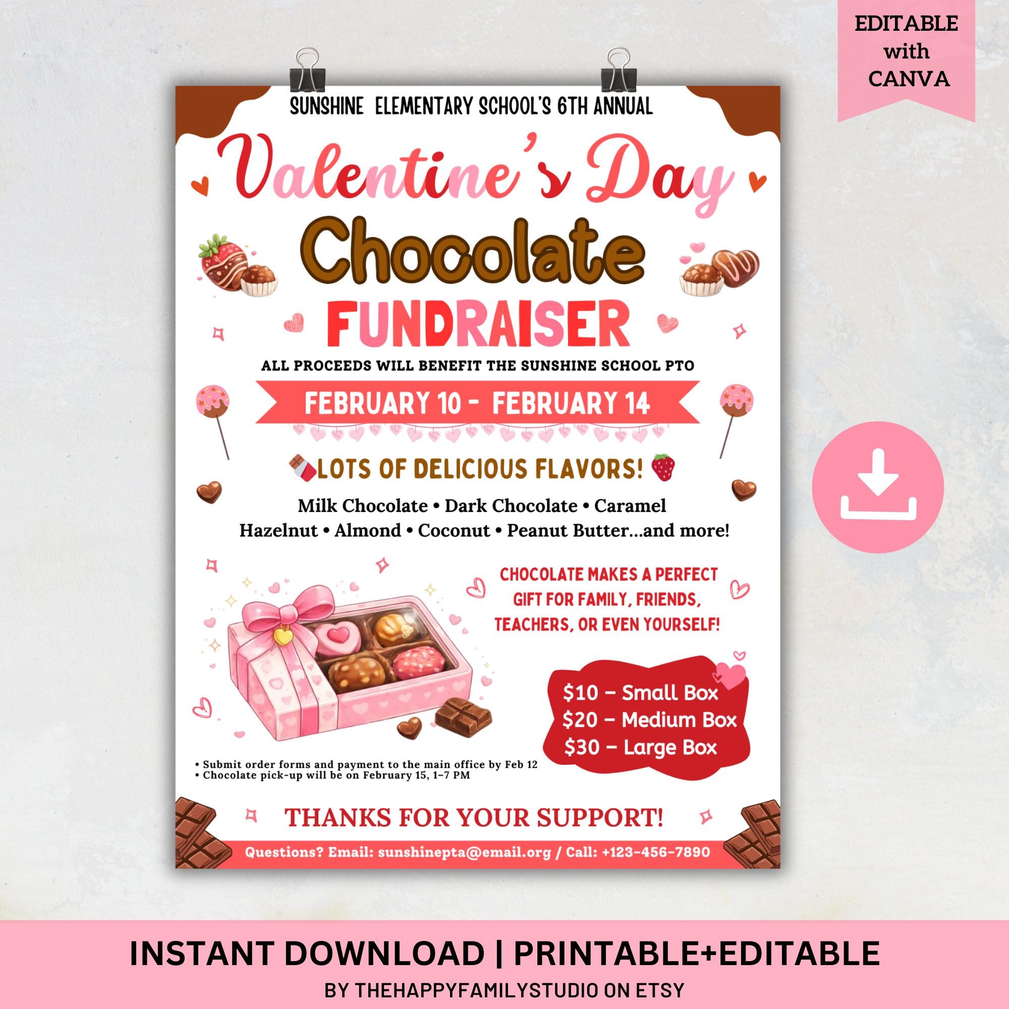 Valentine's Day Chocolate Fundraiser Flyer Template, Printable Candy ...