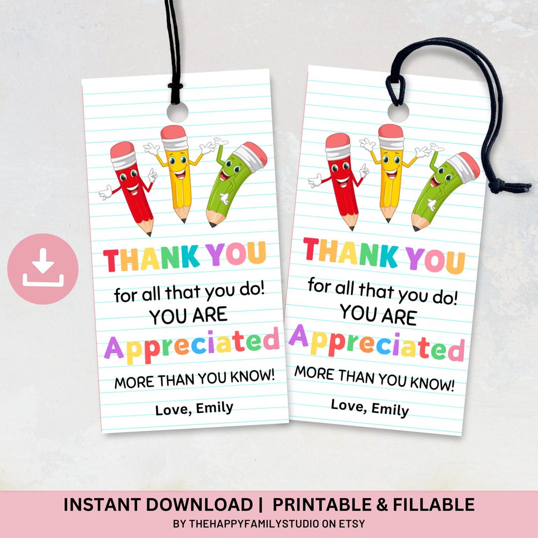 Teacher Appreciation Gift Tags, Pencil Teacher Appreciation Week Gift ...