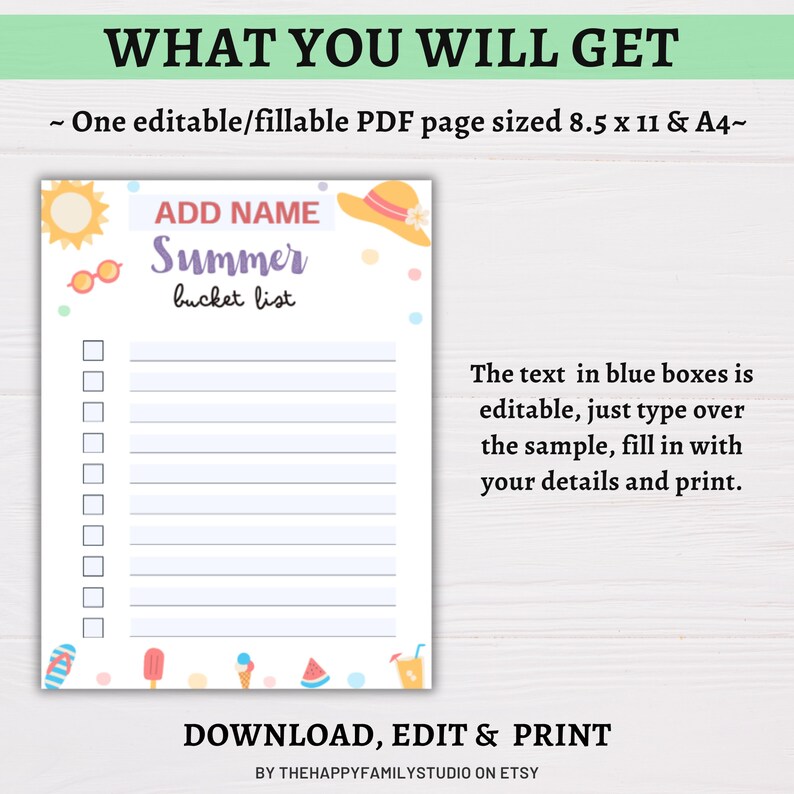 Editable Summer Bucket List, Summer Break Bucket List, Summer ...