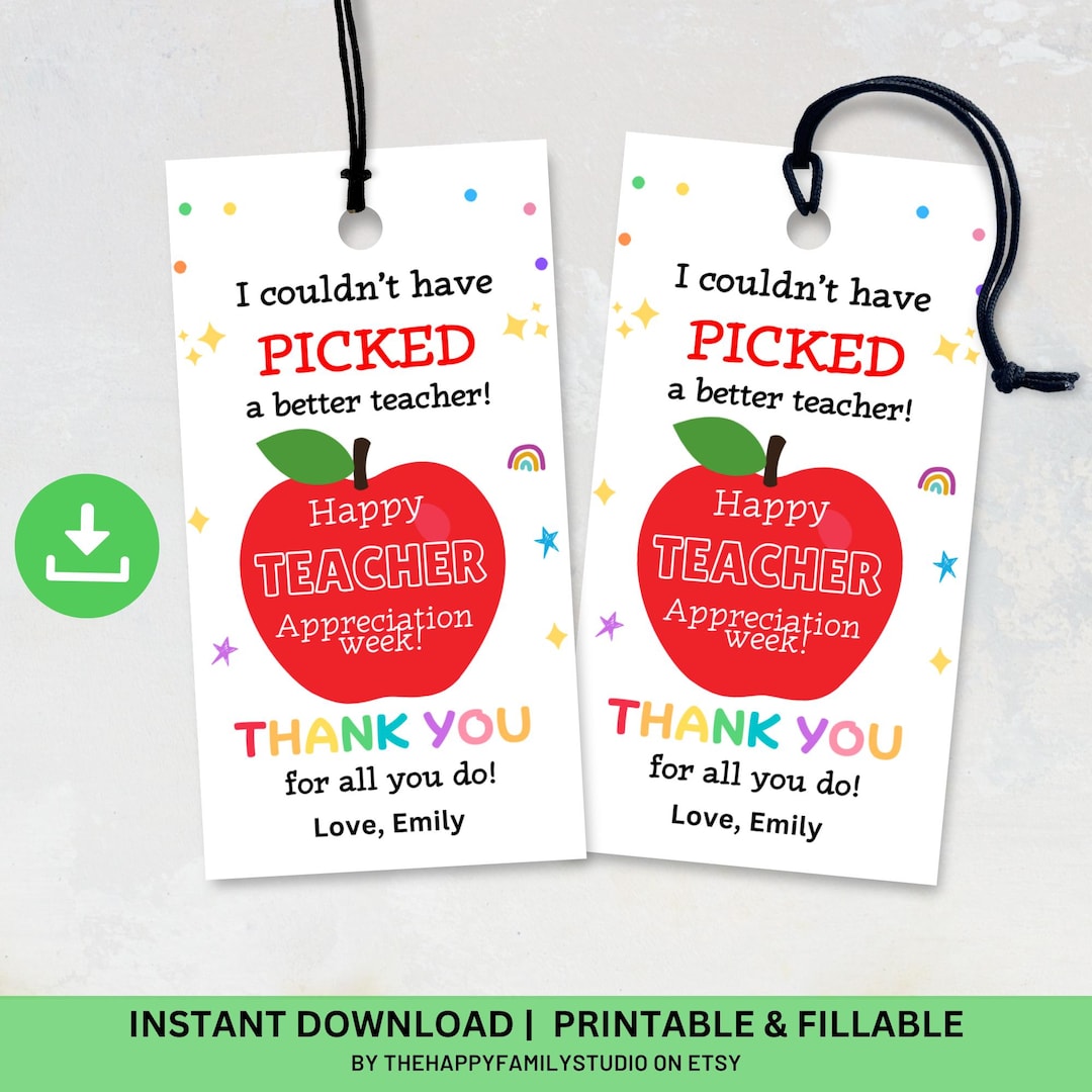 Printable Apple Teacher Appreciation Gift Tag (digital Download) - Etsy