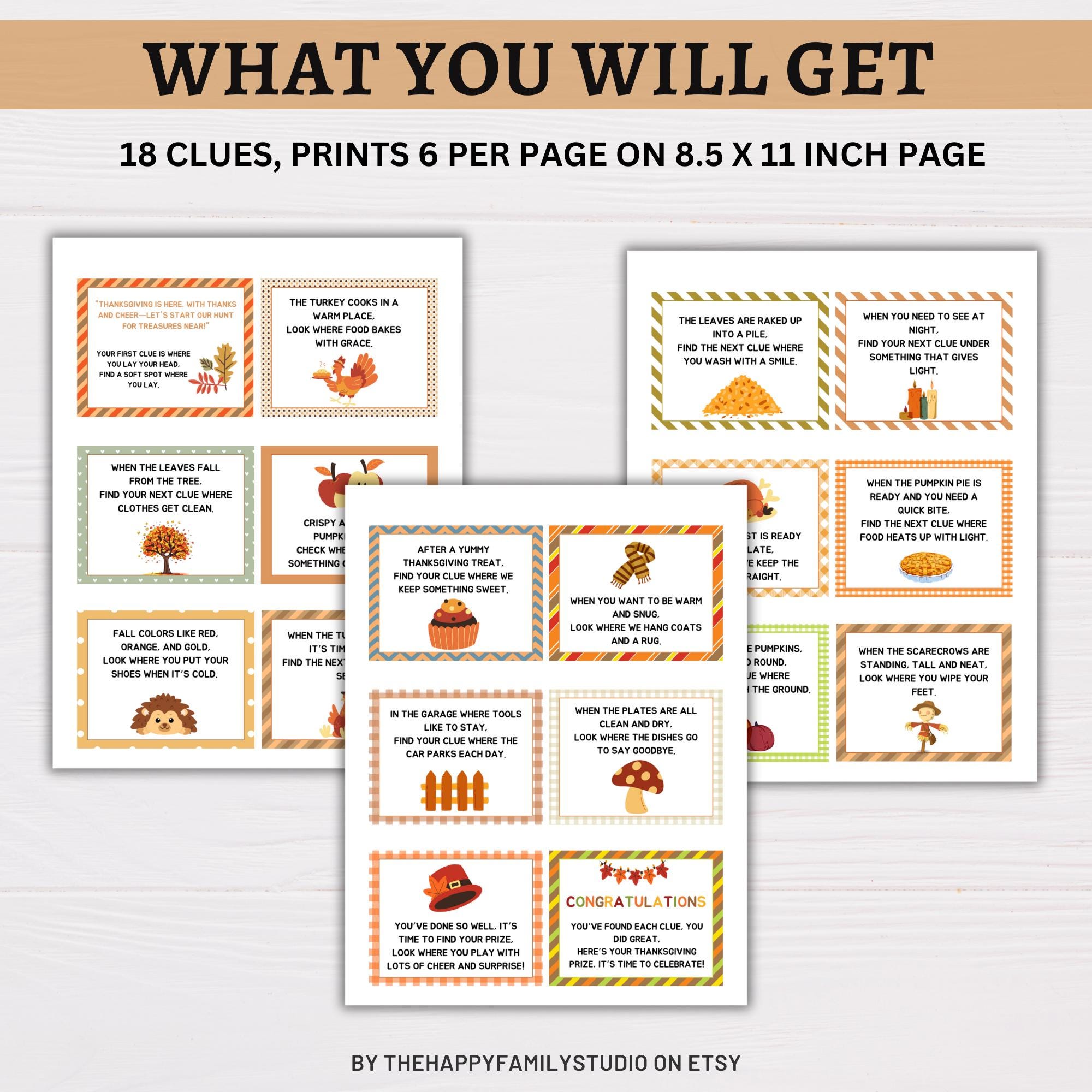 Thanksgiving Scavenger Hunt for Kids, Treasure Hunt Clues, Thanksgiving ...