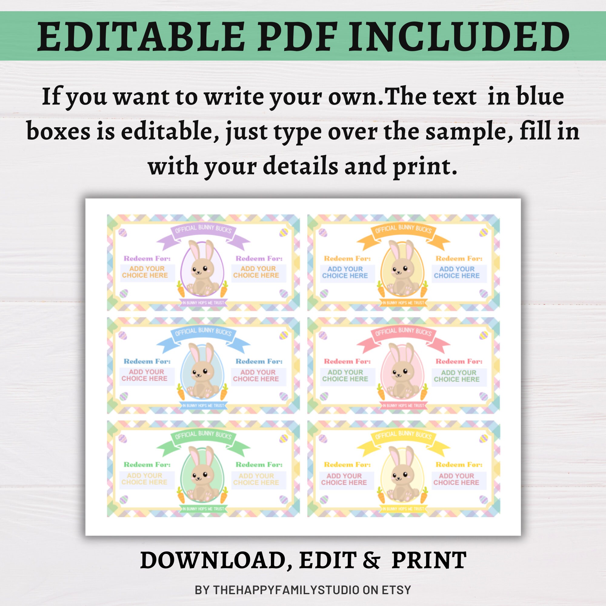 Easter Bunny Bucks Printable, Easter Bunny Money, Easter Coupons for ...