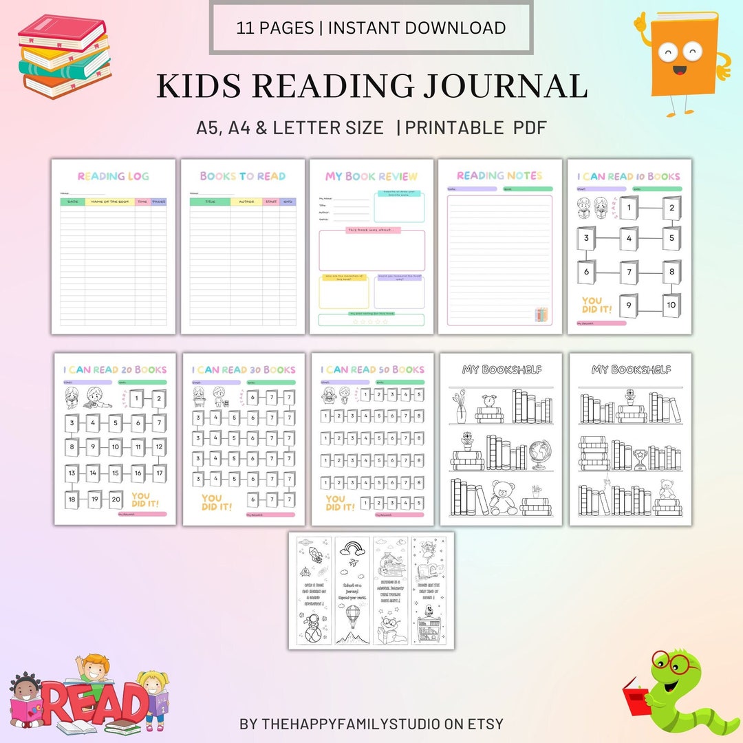 Kids Reading Journal Printable Bookshelf Reading Tracker - Etsy UK