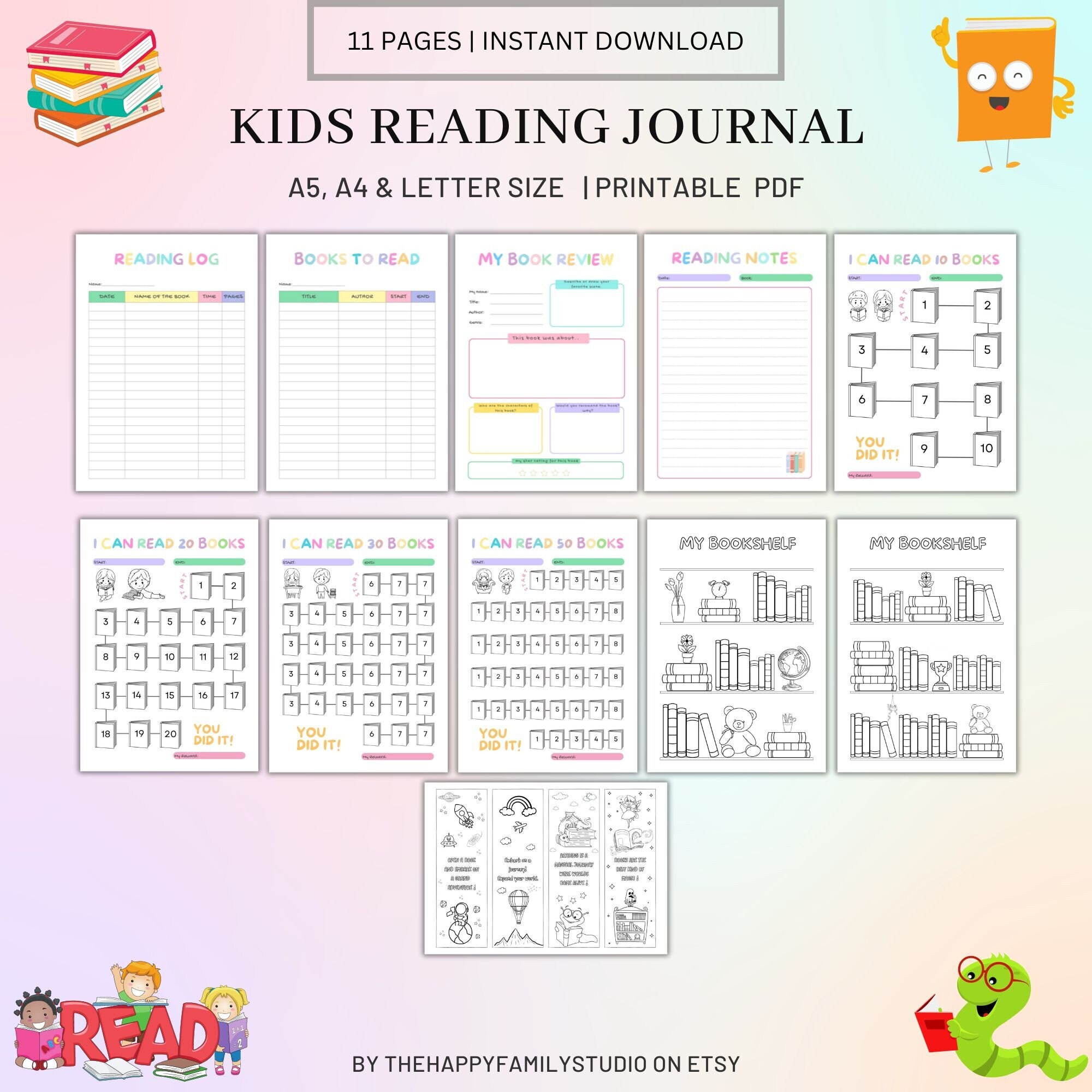 Kids Reading Journal Printable Bookshelf Reading Tracker - Etsy UK