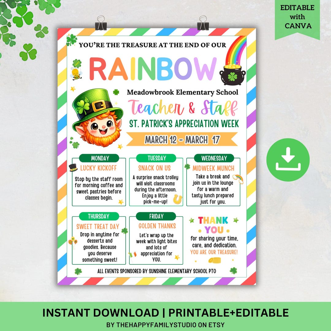 St Patricks Appreciation Week Flyer, Staff Appreciated Schedule ...