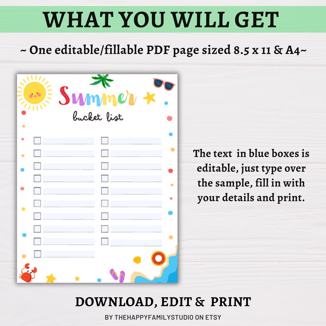 Printable Summer Bucket List Printable, Kids Summer Checklist, Kids ...