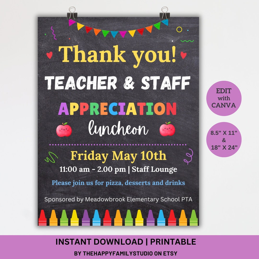 Teacher Appreciation Week Itinerary Poster Template, Newsletter ...