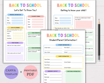 Parent Survey Printable: Back to School Questionnaire (digital Download ...