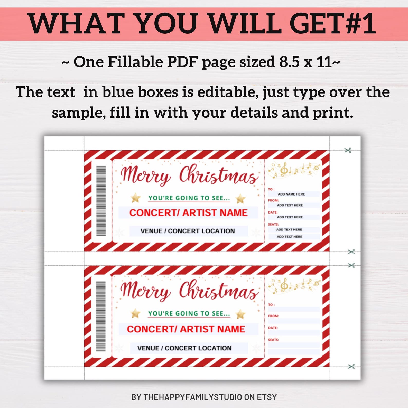 Christmas Concert Ticket Template , Editable Event Ticket, Concert Fake ...