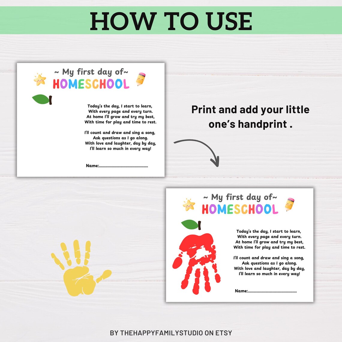 First Day of Homeschool Handprint Poem, Back to School Handprint Craft ...