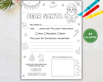 Letter to Santa Coloring Page, Printable Dear Santa Letter, Christmas ...