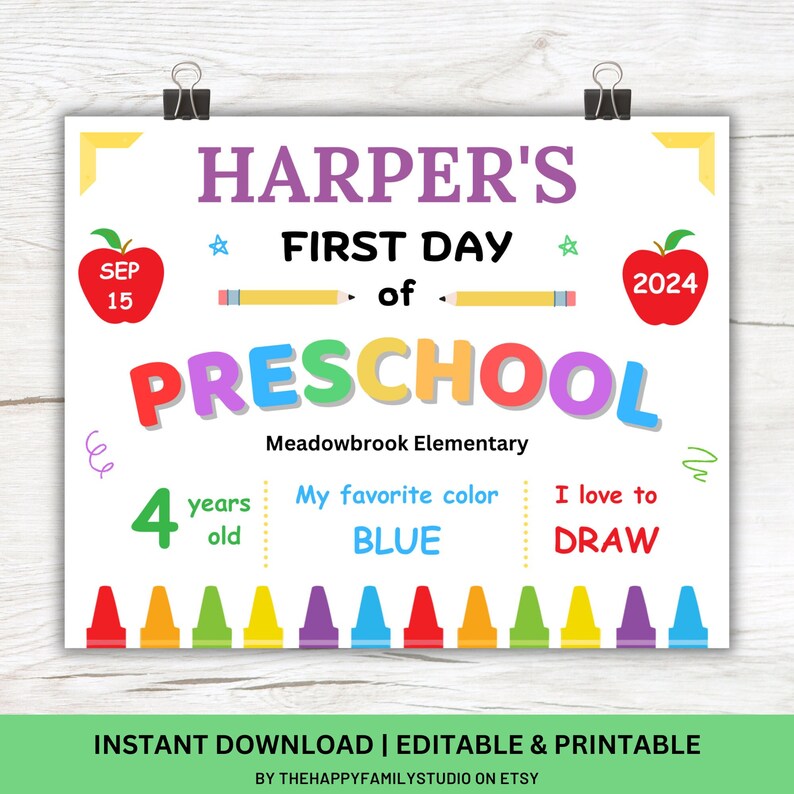 Editable First Day of School Sign, First Day of Preschool Sign, Back to ...