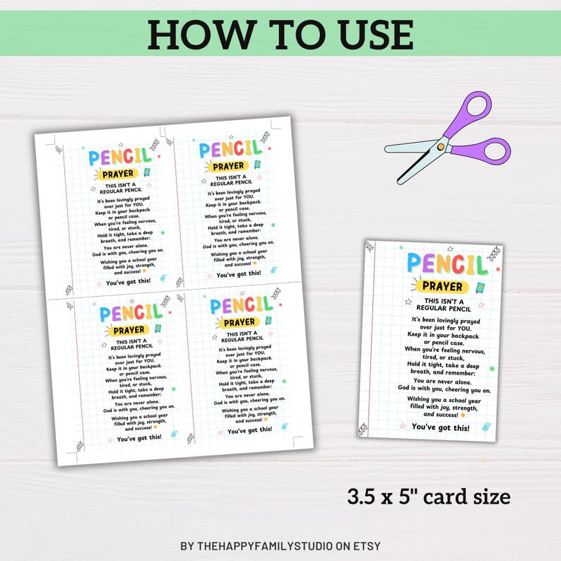 Pencil Prayer Tag, Back to School Backpack Blessing, Backpack Prayer ...