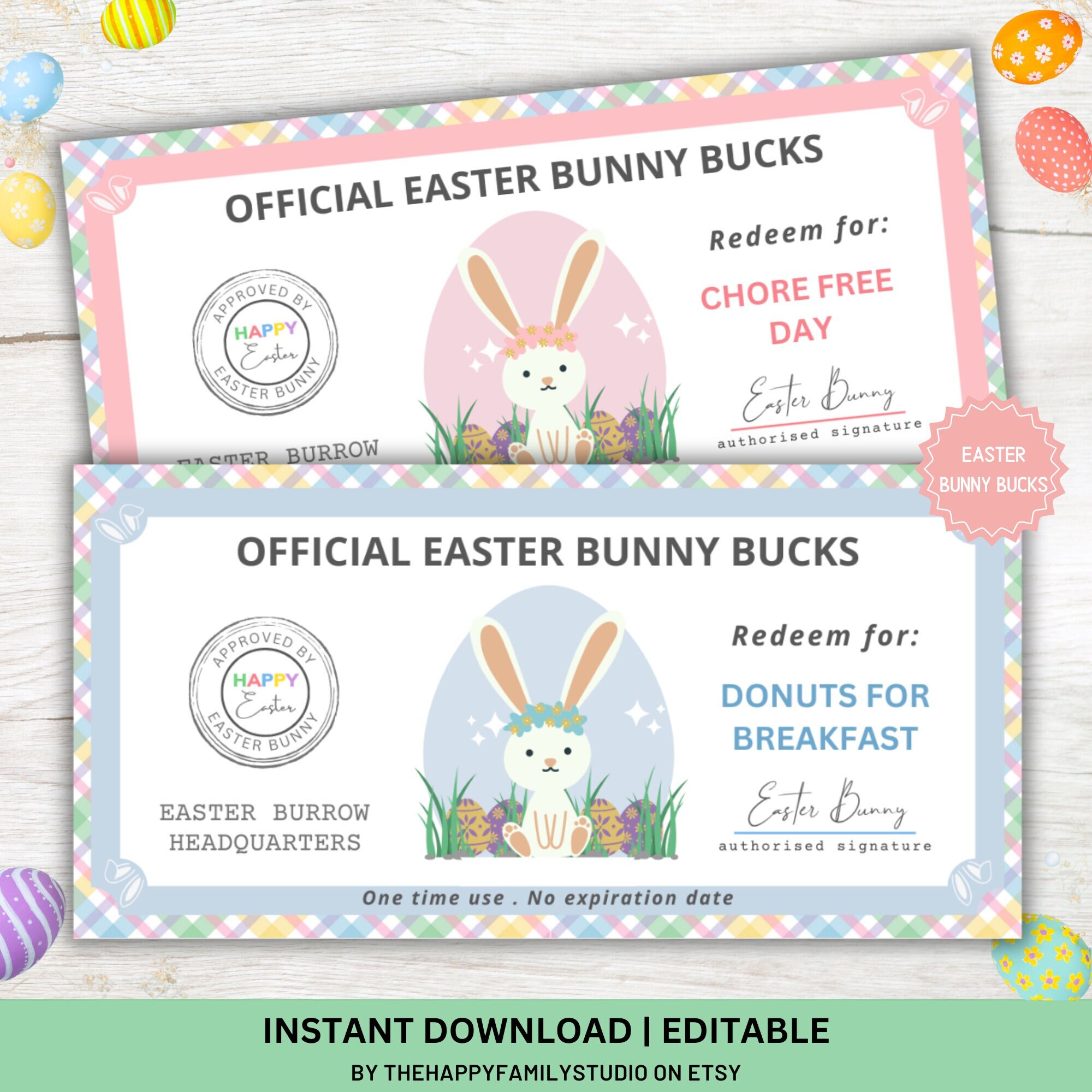 Editable Easter Bunny Bucks, Easter Egg Coupons for Kids, Easter Egg ...