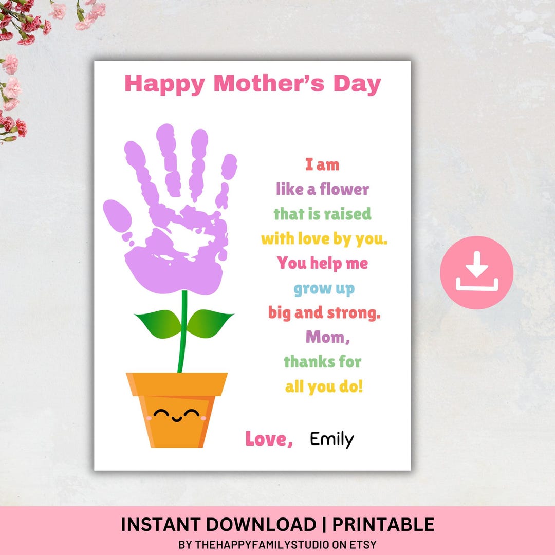 Printable Mother's Day Handprint Art, DIY Mom Craft Gift , Mothers Day ...
