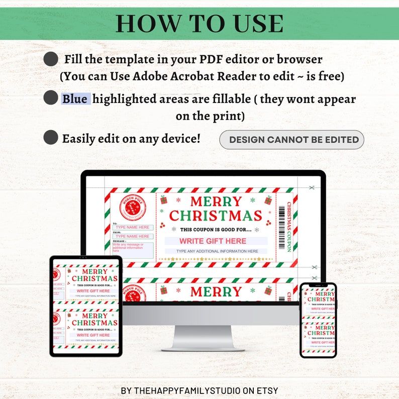 Editable Christmas Coupon, Printable Christmas Gift Certificate, Custom ...