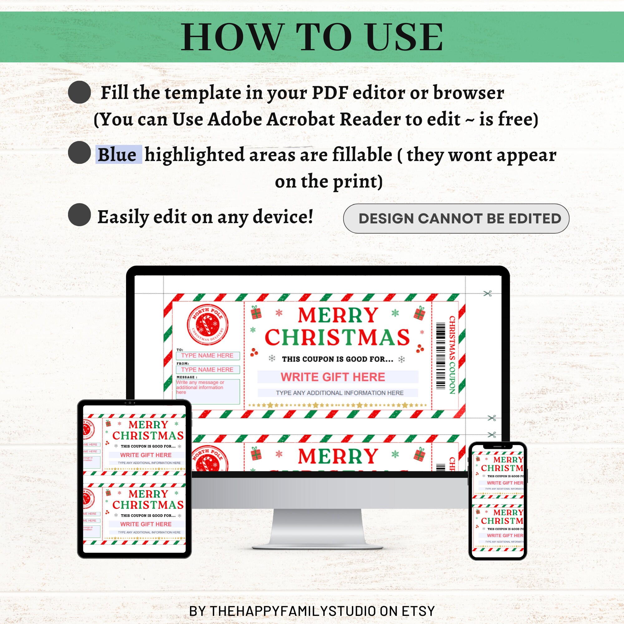 Editable Christmas Coupon, Printable Christmas Gift Certificate, Custom ...