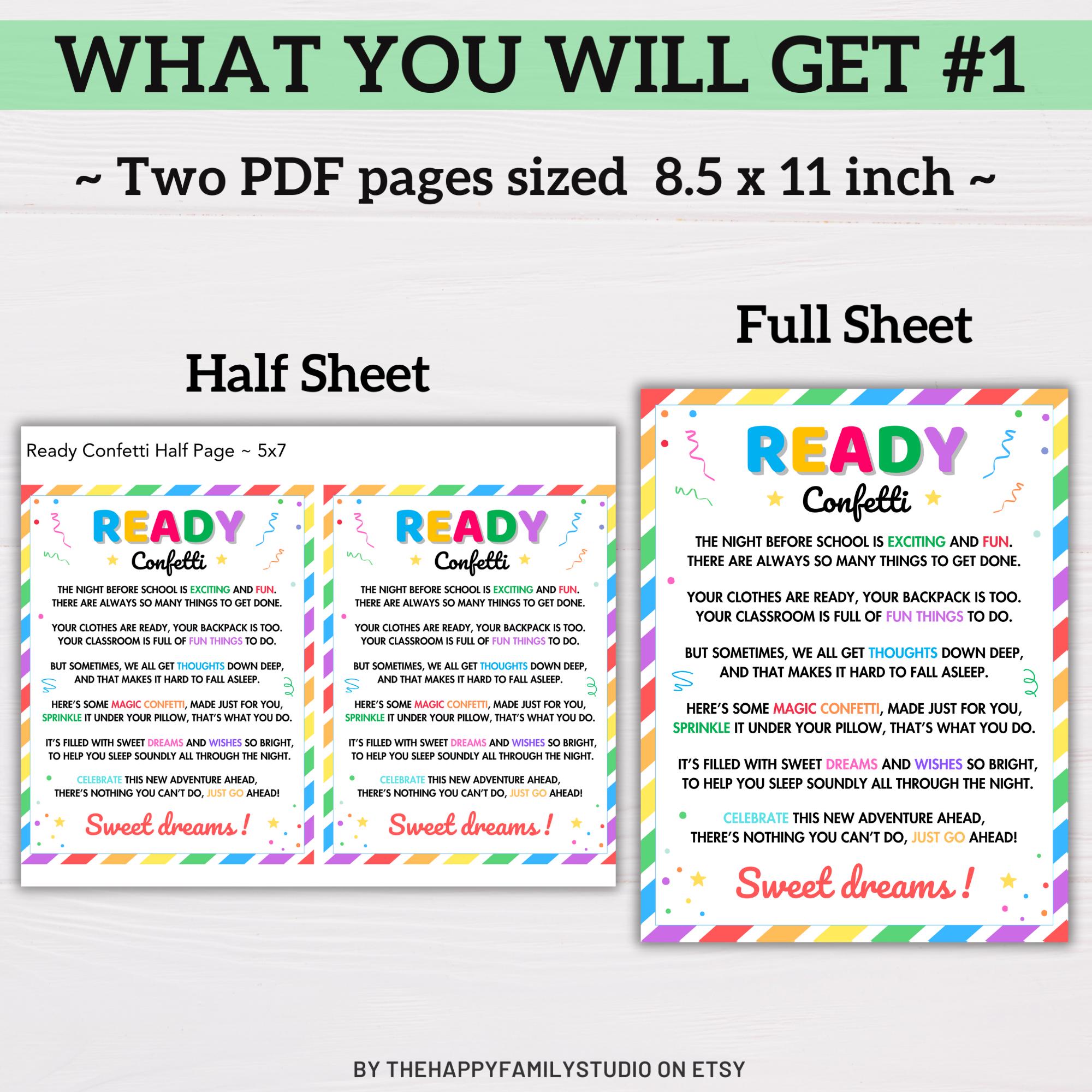 Ready Confetti for School, Printable Ready Confetti Letter, Night ...