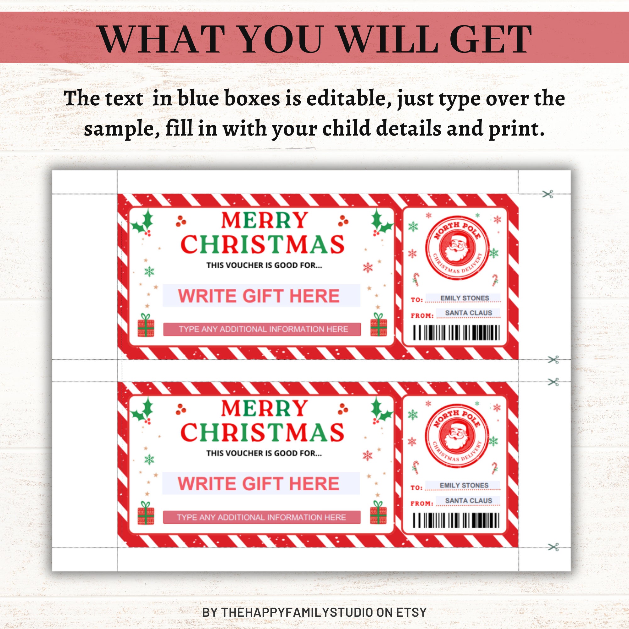 Editable Christmas Coupon, Printable Christmas Gift Certificate, Custom ...