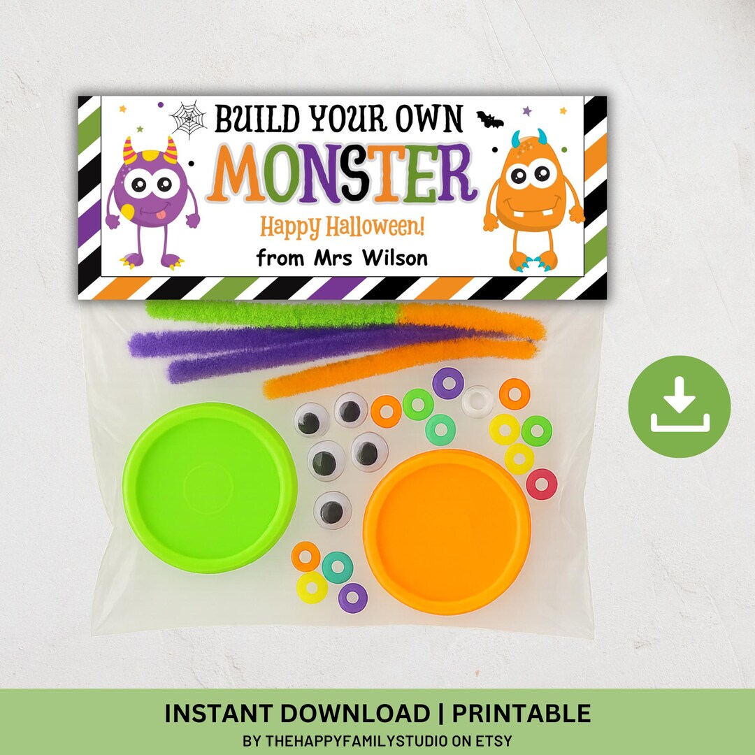 Halloween Make Your Own Monster Bag Topper, Halloween Party Favor, Non ...