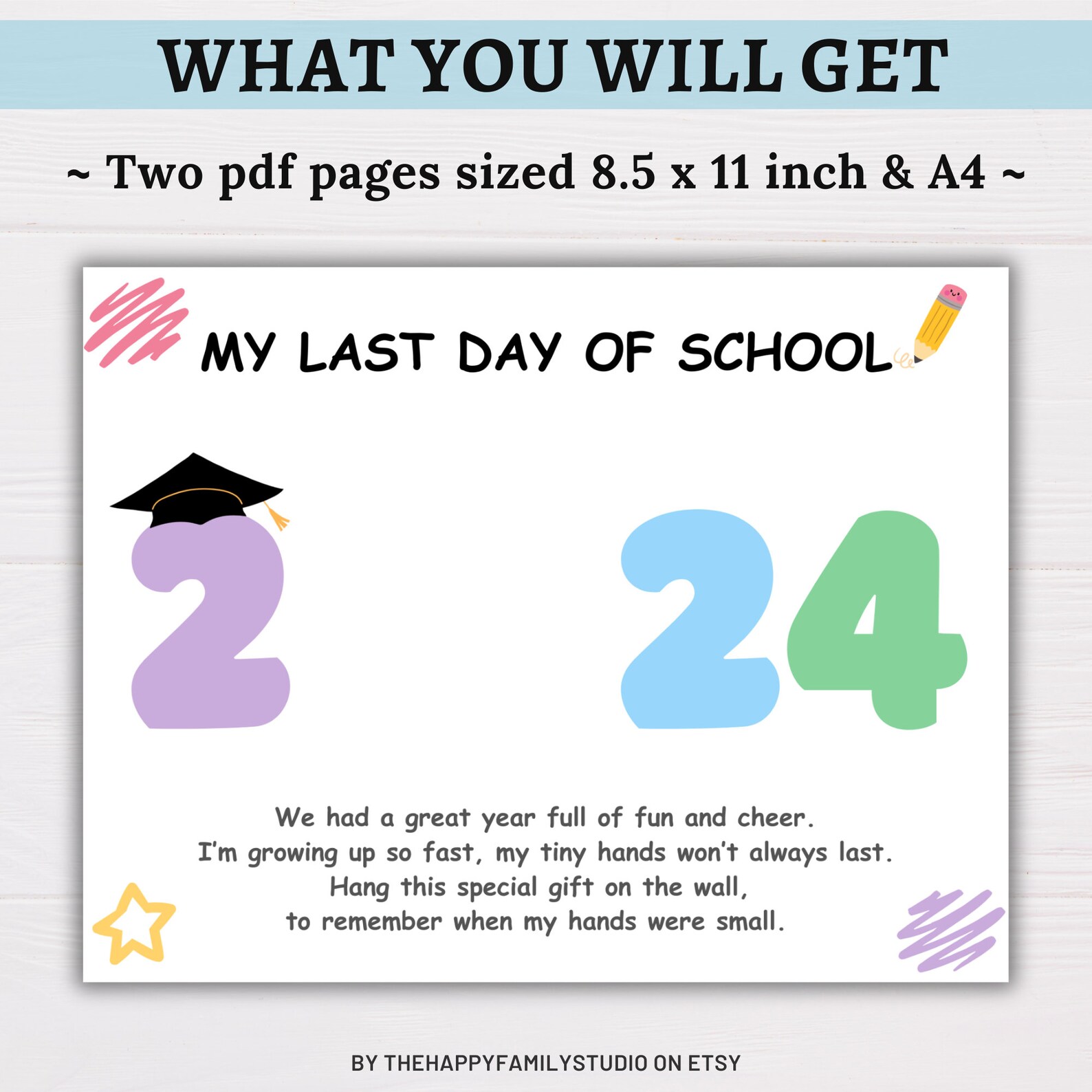 Last Day of School Handprint Art, School Keepsake, Kindergarten ...