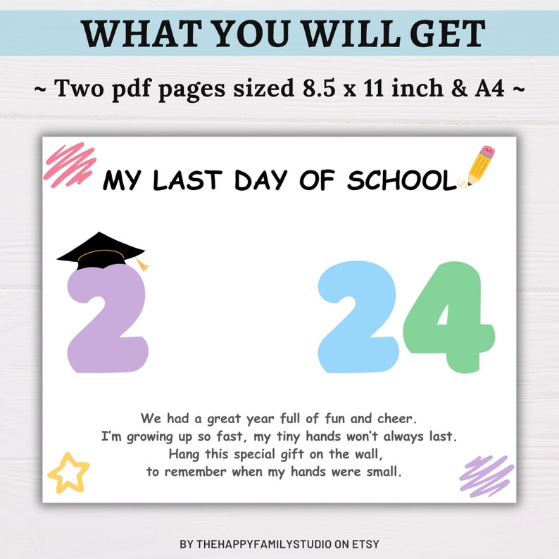 Last Day of School Handprint Art, School Keepsake, Kindergarten ...