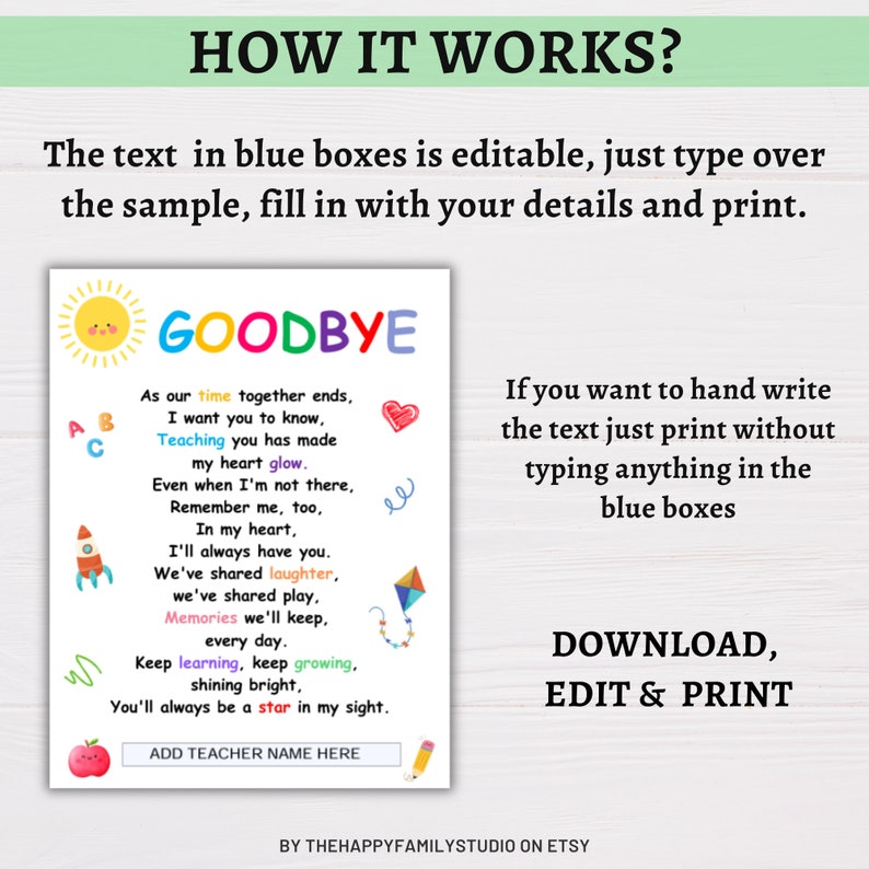 End of School Year Poem Gift From Teacher to Student, End of Year Gift ...