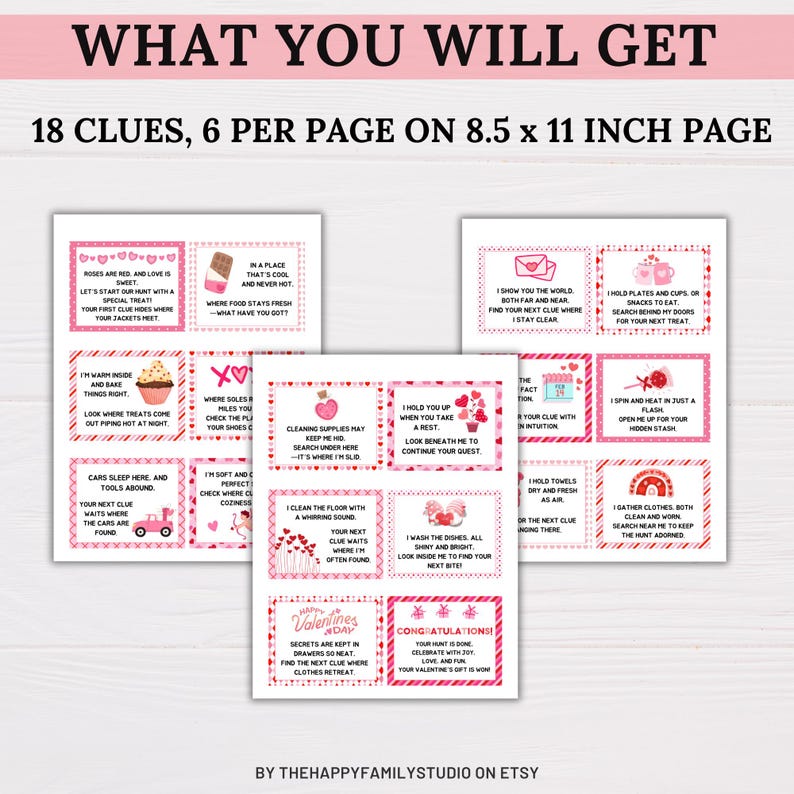 Valentines Day Scavenger Hunt for Kids, Valentines Treasure Hunt Clues ...
