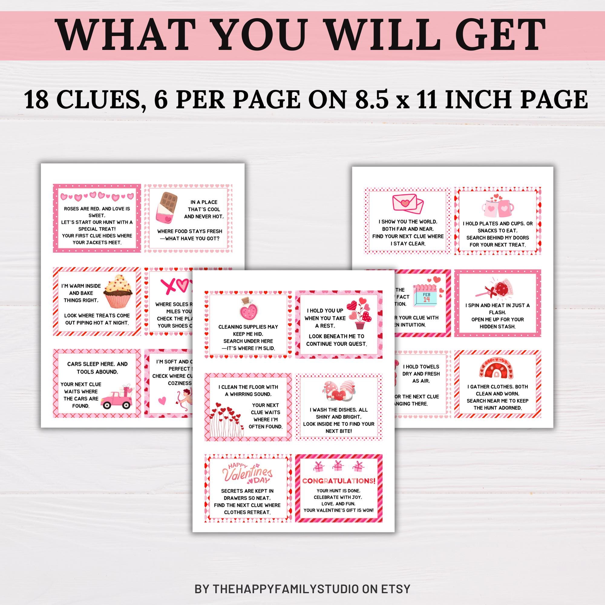 Valentines Day Scavenger Hunt for Kids, Valentines Treasure Hunt Clues ...