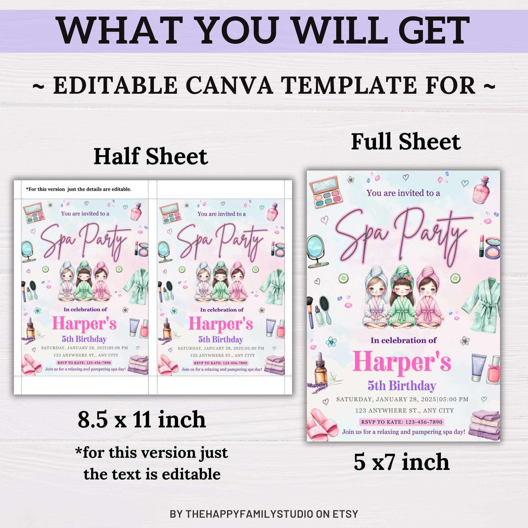 Girls Spa Birthday, Spa Party Birthday Invitation, Pamper Spa Party ...