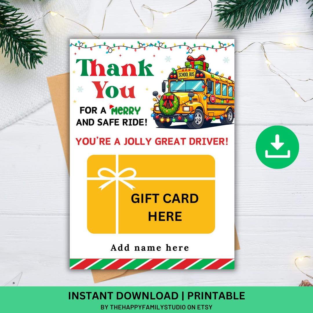 School Bus Driver Gift Card Holder, Bus Driver Gift Card Printable ...