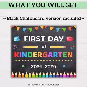 Editable 1st Day of Kindergarten Sign, Back to School Chalkboard Poster ...