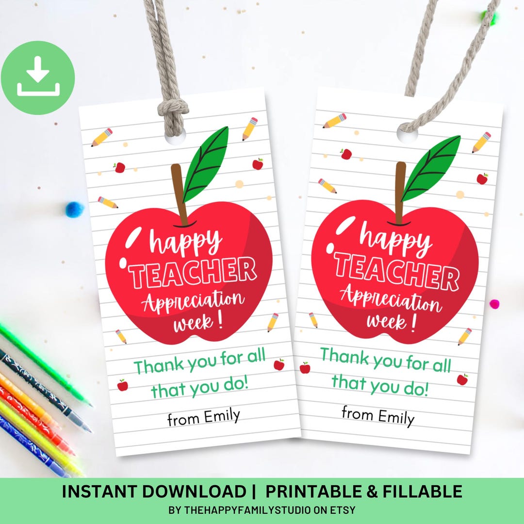 Printable Teacher Appreciation Week Tag, Apple Teacher Appreciation ...