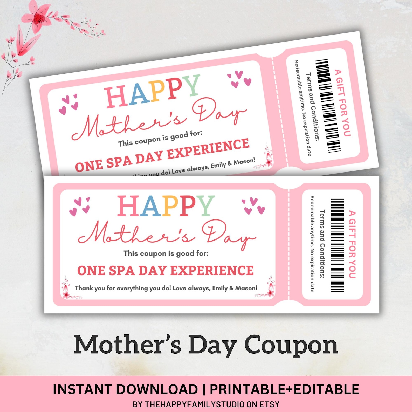 Mother's Day Custom Gift Voucher Template, Printable Gift for Mom ...