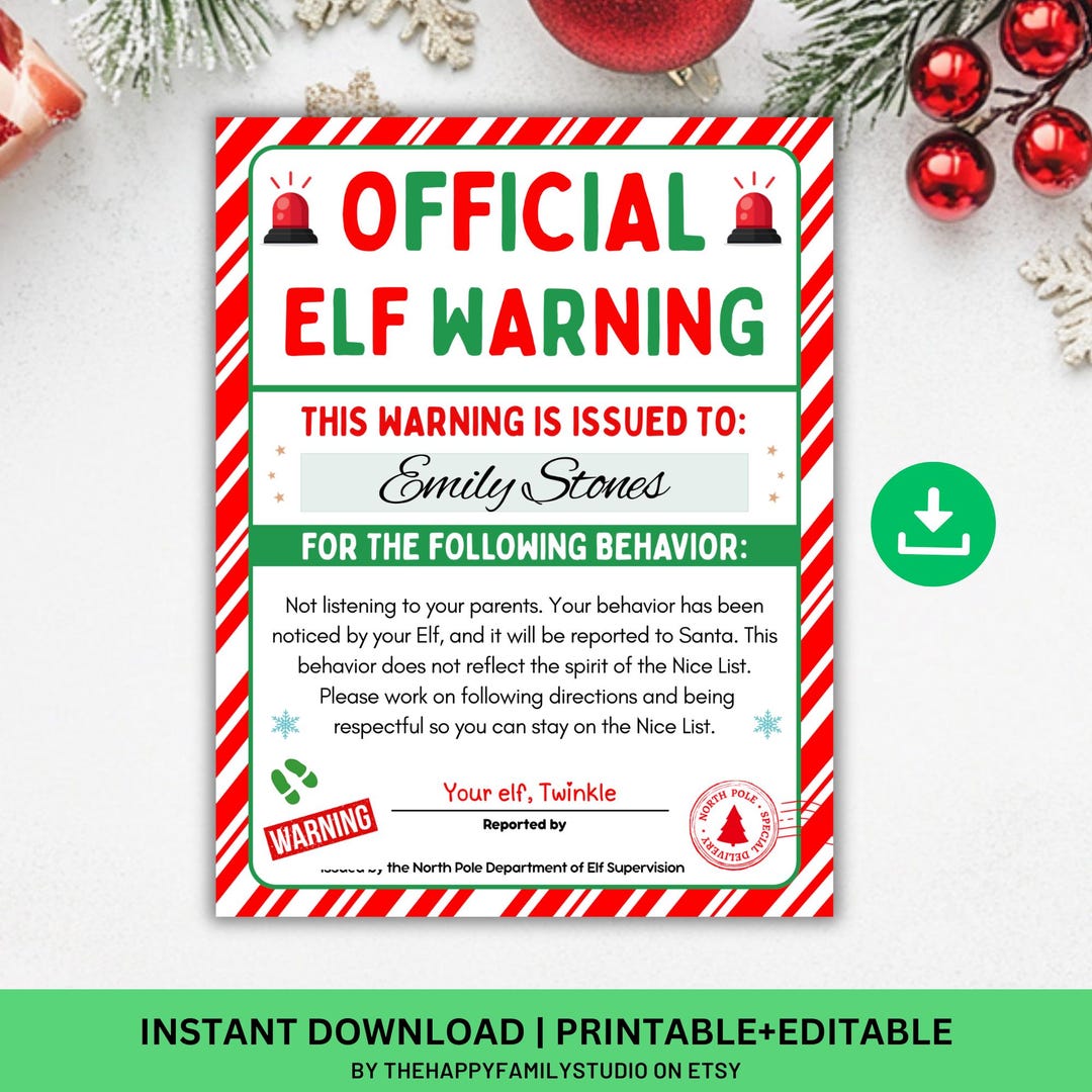 EDITABLE Elf Warning Letter, Elf Behaviour Letter, Elf Report Warning ...