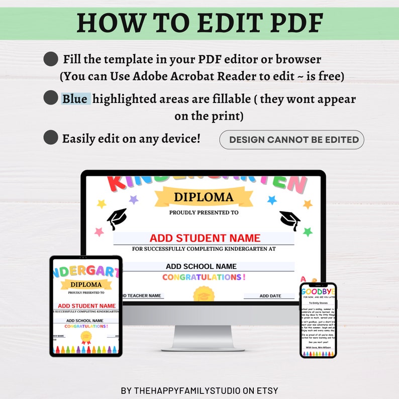 Kindergarten Graduation Certificate, Customizable Kindergarten Diploma ...