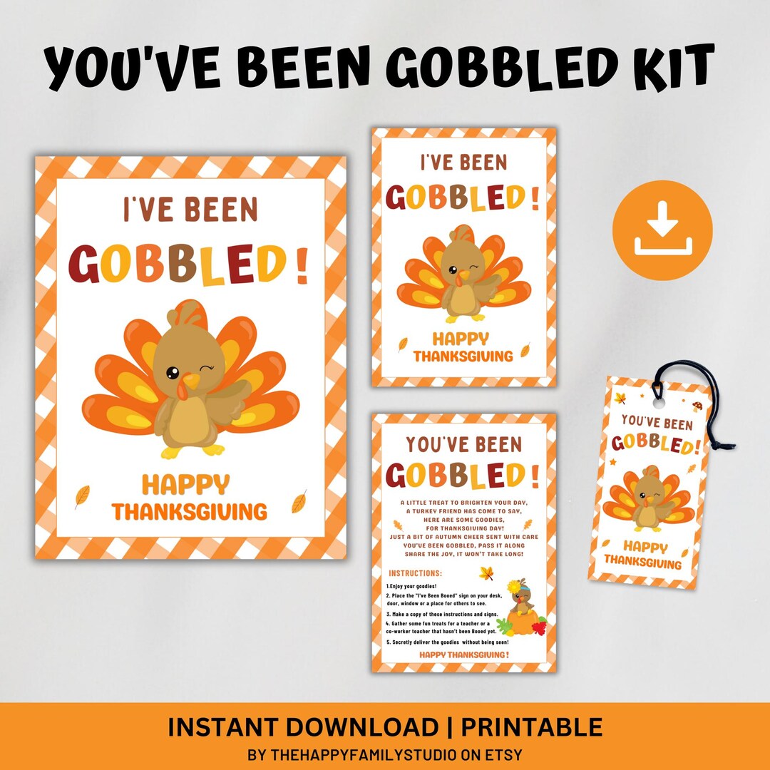 You've Been Gobbled Printable Sign, Thanksgiving Office Gift Exchange ...
