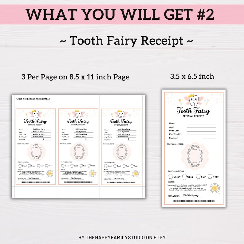 Editable Pink Tooth Fairy Receipt Certificate, Printable Tooth Fairy ...