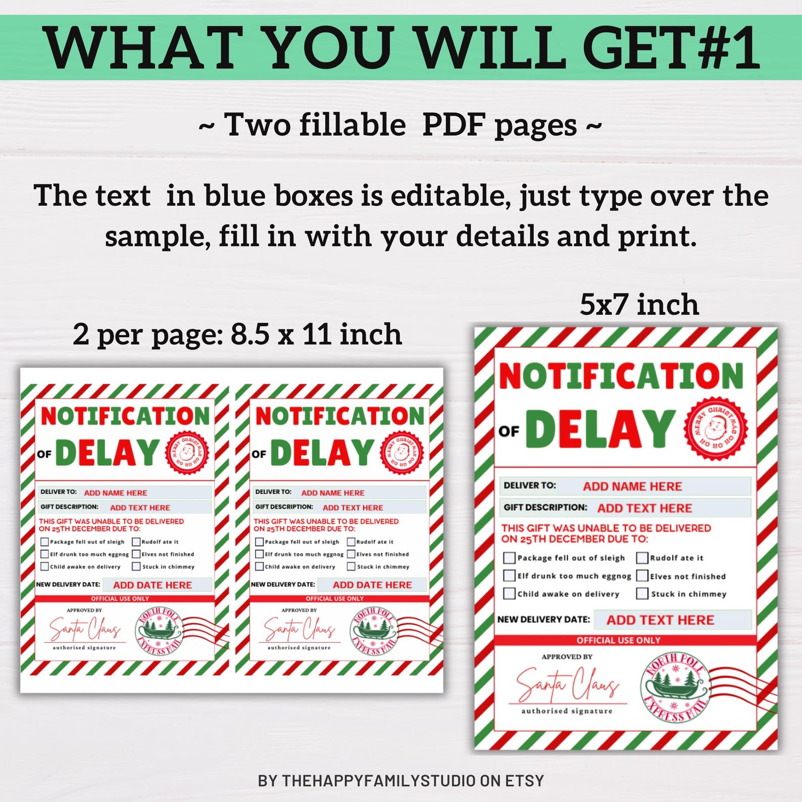 Editable Notification of Delay Christmas Gift, Late Gift Letter From ...