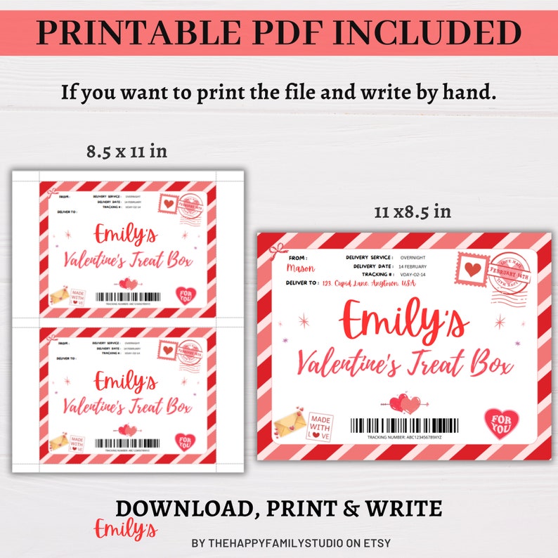 Editable Valentines Day Gift Box Label, Personalized Valentine Treat ...