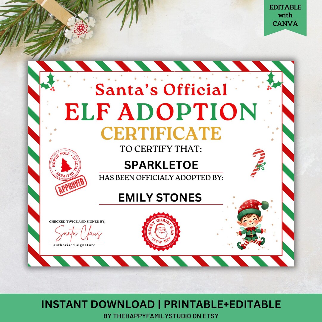EDITABLE Elf Adoption Certificate, Letter From Your Elf, Elf ...
