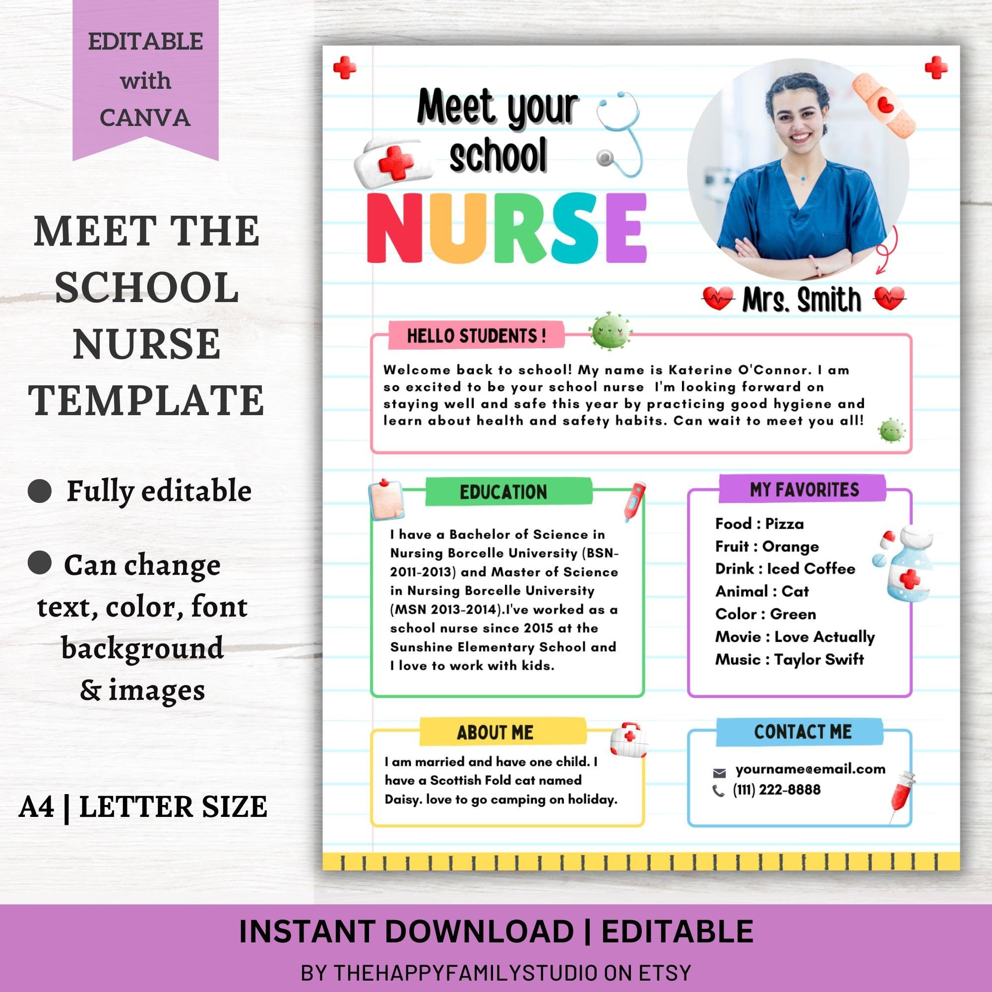 EDITABLE Meet the School Nurse Template, Meet Your Teacher Letter ...