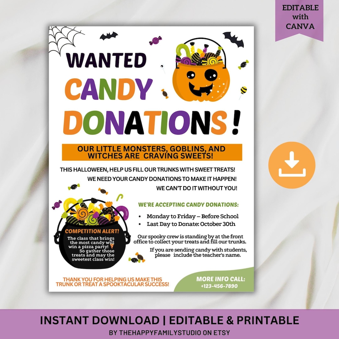 Editable Candy Donation Flyer Template, Trunk or Treat Halloween Event ...
