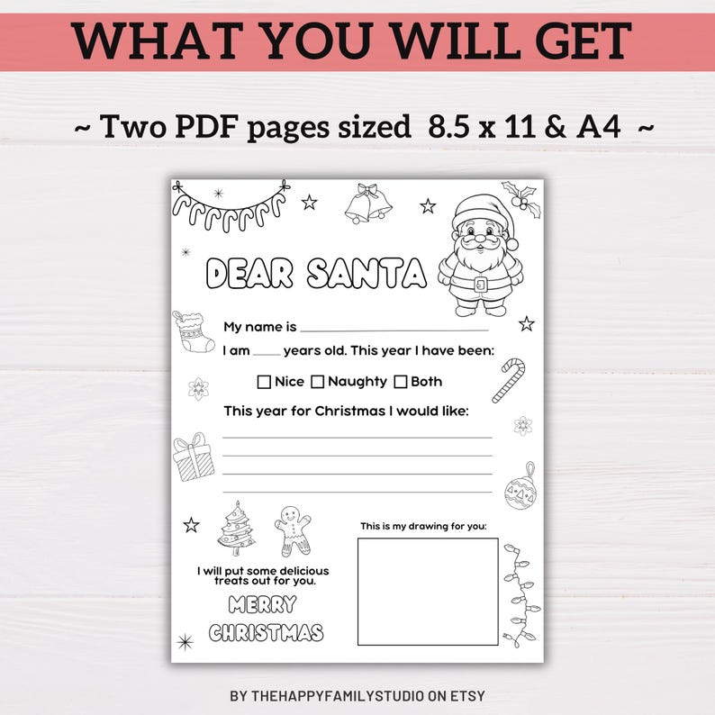 Letter to Santa Coloring Page, Dear Santa Letter for Kids, Christmas ...